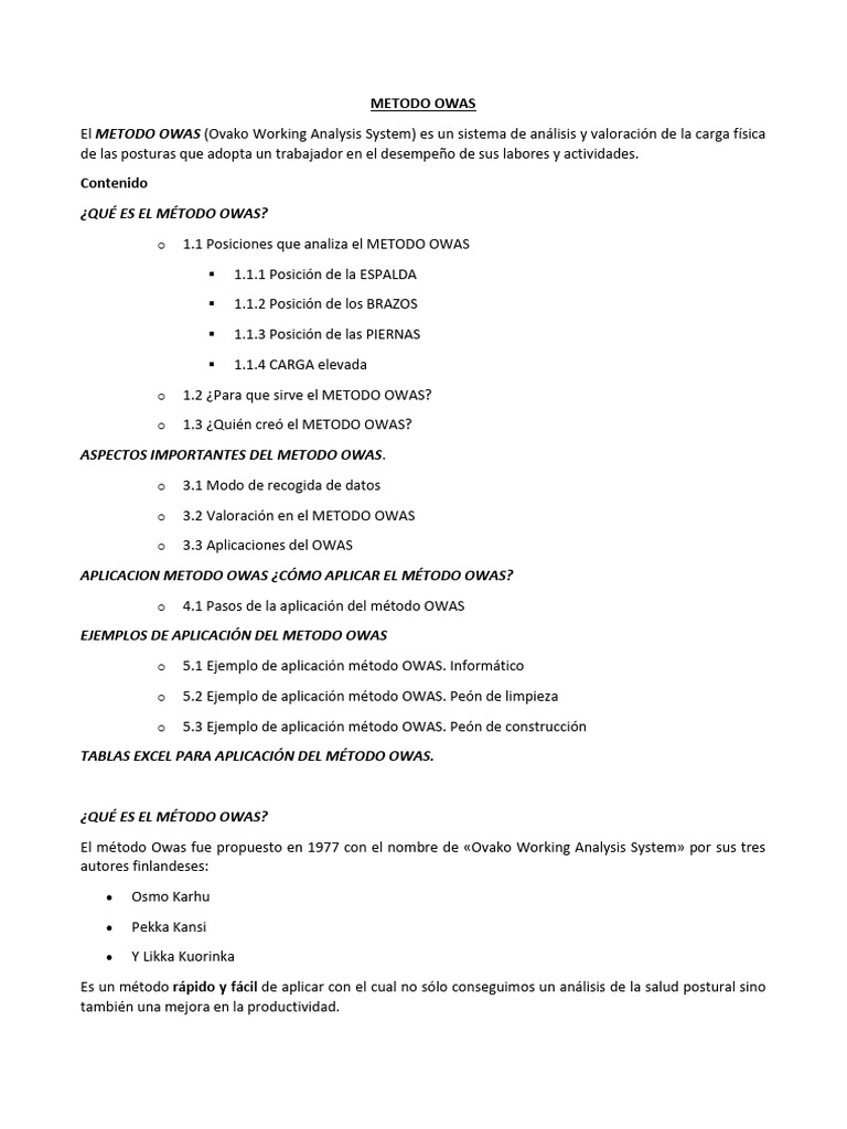 Metodo Owas | Descargar gratis PDF | Factores humanos y ergonomía