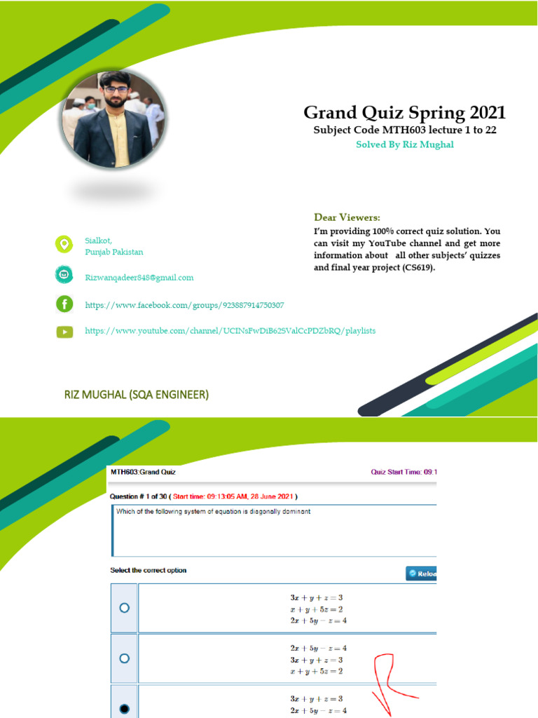 MTH603 Midterm Grand Solved Quiz | PDF