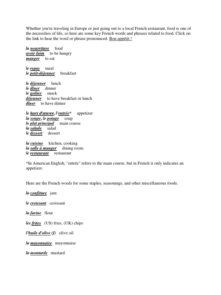 French Food Vocabulary - La Nourriture | PDF | French Cuisine | Hors D ...