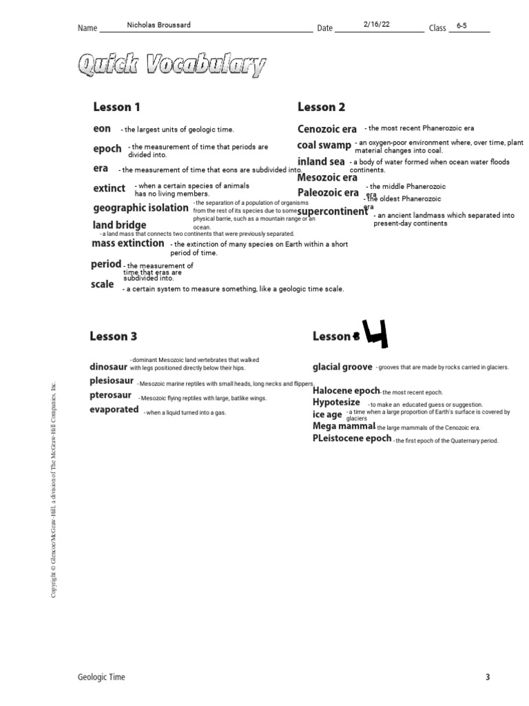 Vocabulary CH 11 Geological Time Line | PDF | Geologic Time Scale ...
