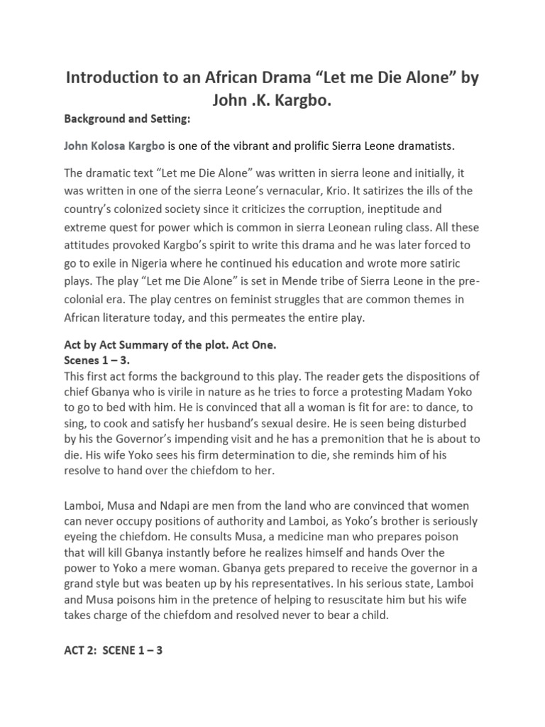 893 - Introduction To An African Drama-Let Me Die Alone | PDF | Sierra ...