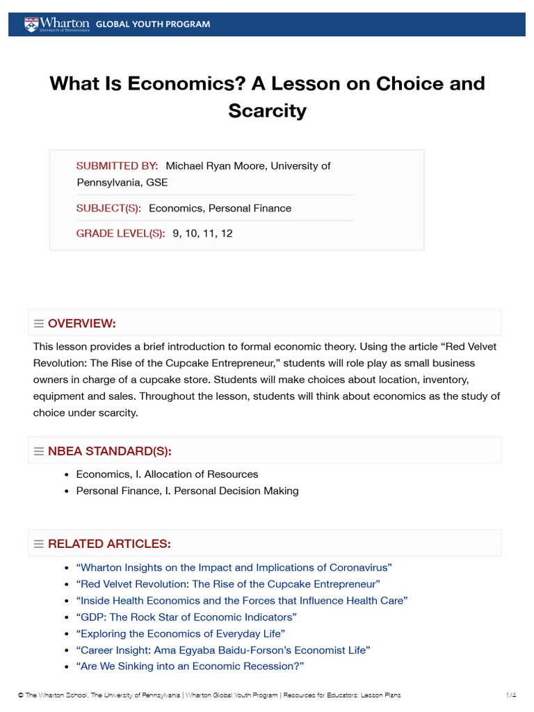 Economics Lesson: Choices & Scarcity | PDF | Economics | Lesson Plan