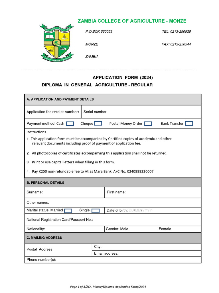 Application Form Diploma-Fulltime | PDF | Payments