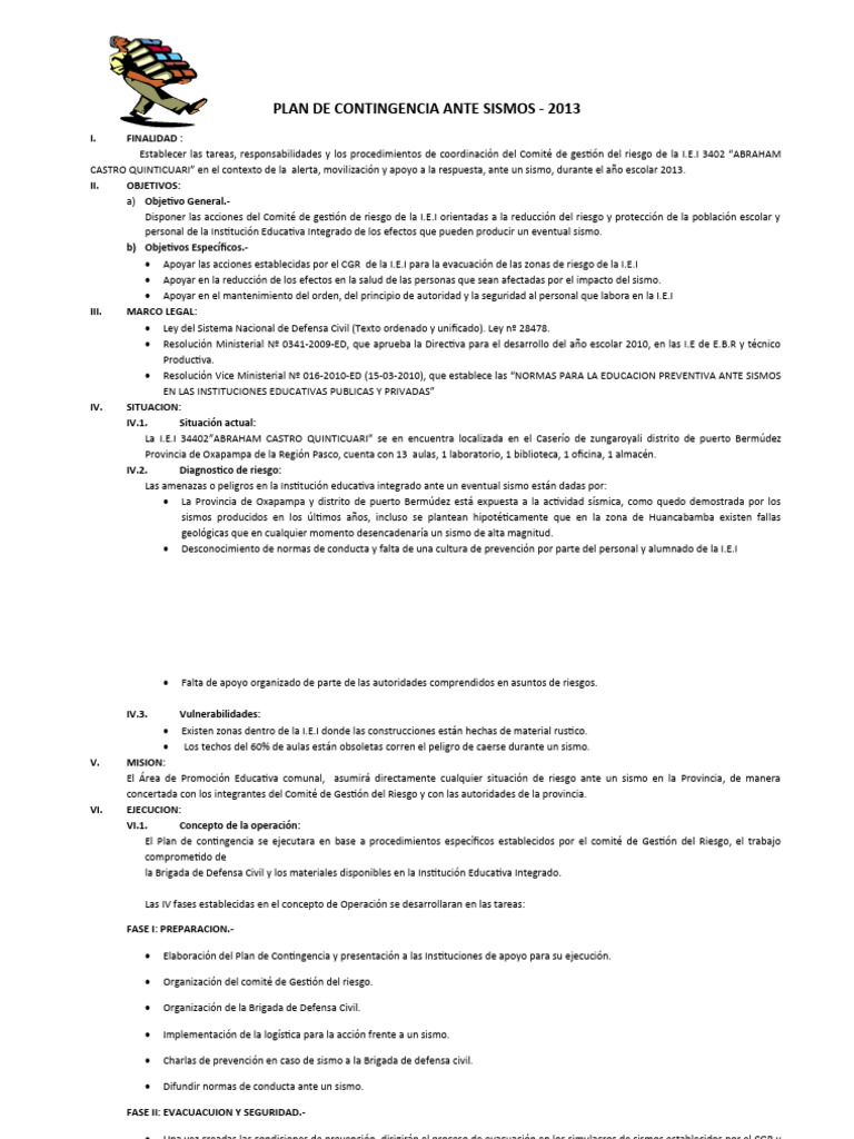 6plande Conting. Ante Sismo Acq | PDF | Defensa Civil | Temblores