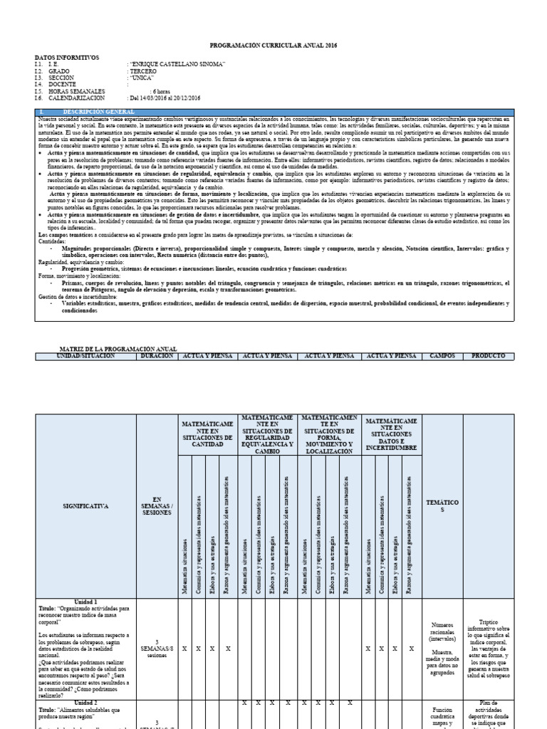 Mat3-Programacion Anual 2016 | PDF | Geometría | Evaluación