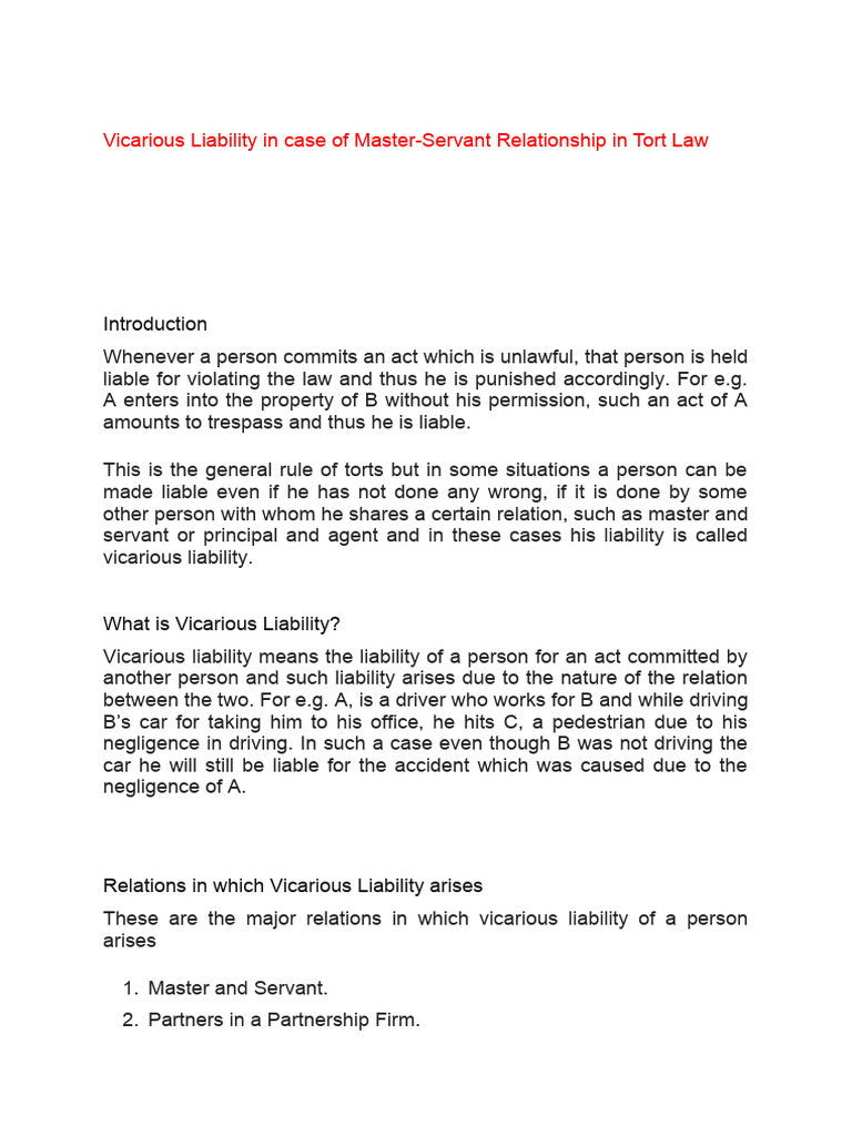 Vicarious Liability in Case of Master | PDF | Legal Liability ...