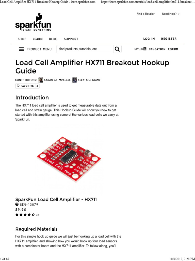 Load Cell Amplifier HX711 Breakout Hookup Guide | PDF | Electrical ...