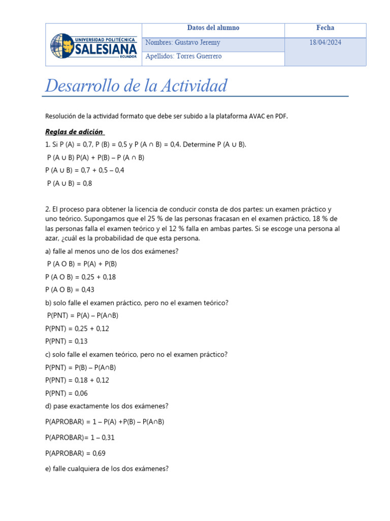 Trabajo Est 2 | PDF | Matemáticas | Teoría de probabilidad