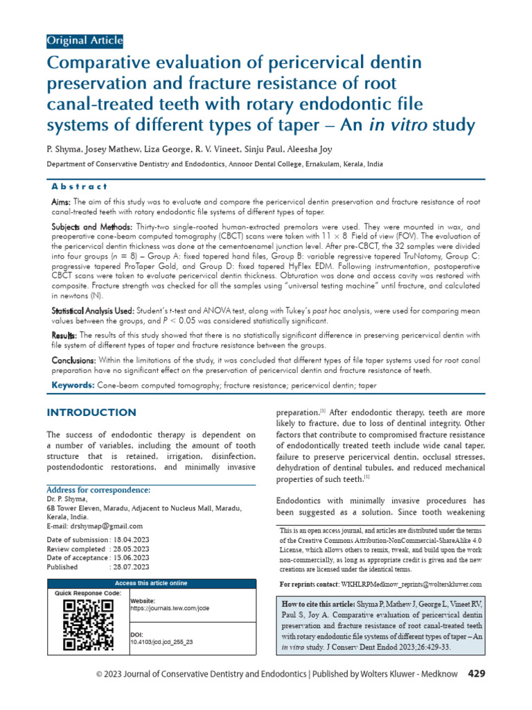 Comparative Evaluation of Pericervical Dentin Preservation and Fracture ...