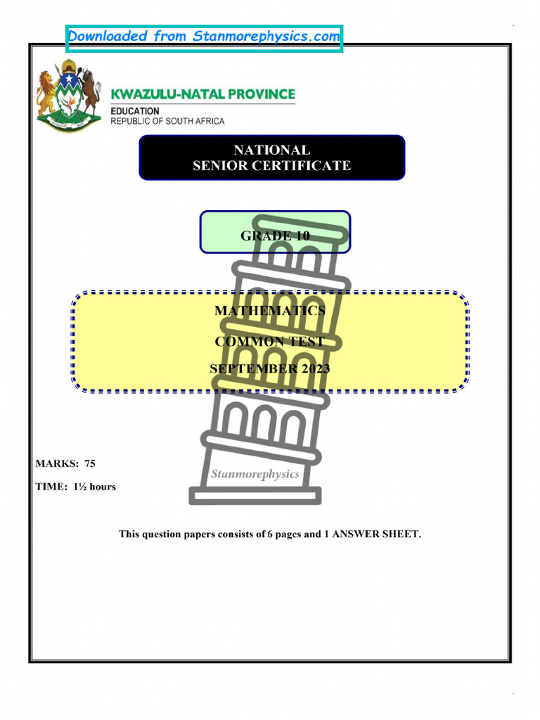 KZN Maths Grade 10 September 2023 QP and Memo | PDF