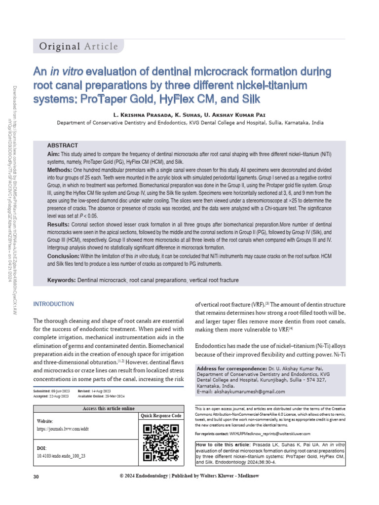 Evaluation - of - Dentinal - Microcrack With Files - PTG, hyflexCM ...