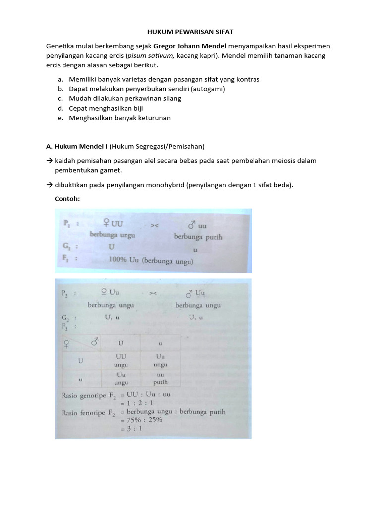 Hukum Pewarisan Sifat (Hk Mendel I & 2) | PDF