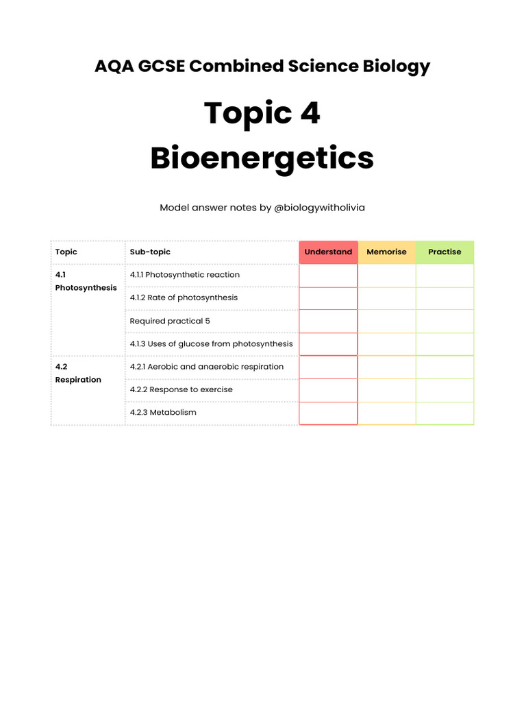4 COMBINED SCIENCE Topic 4 Bioenergetics | PDF | Cellular Respiration ...