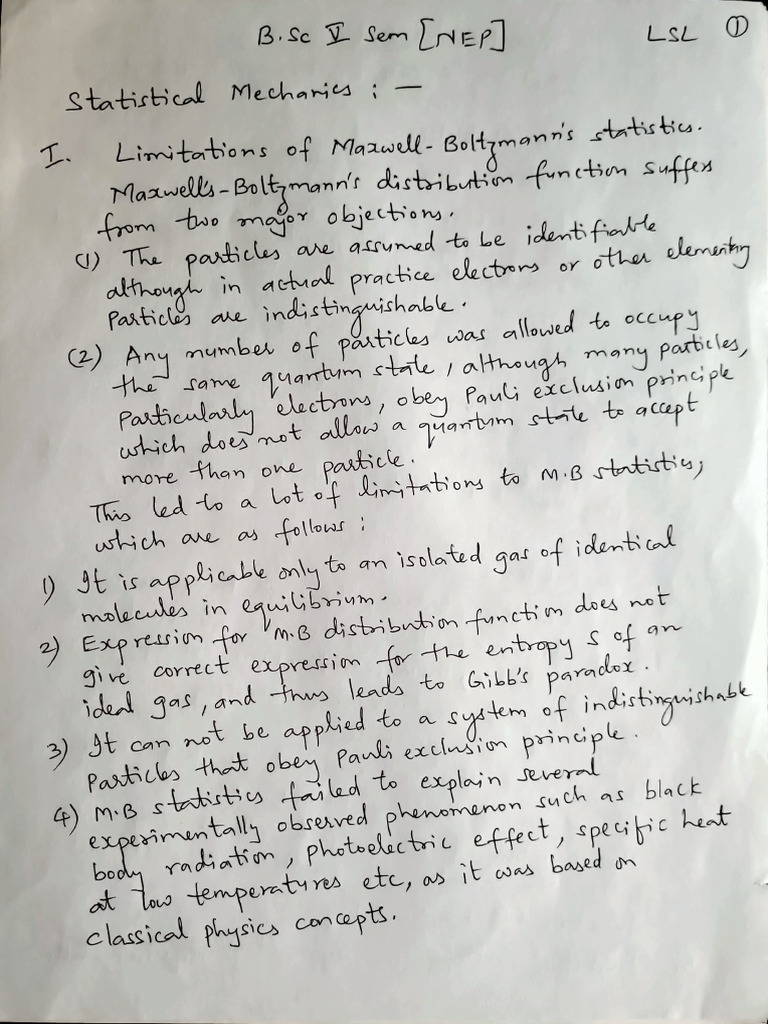 Statistical Mechanics Notes and Imp Questions. | PDF | Subatomic ...