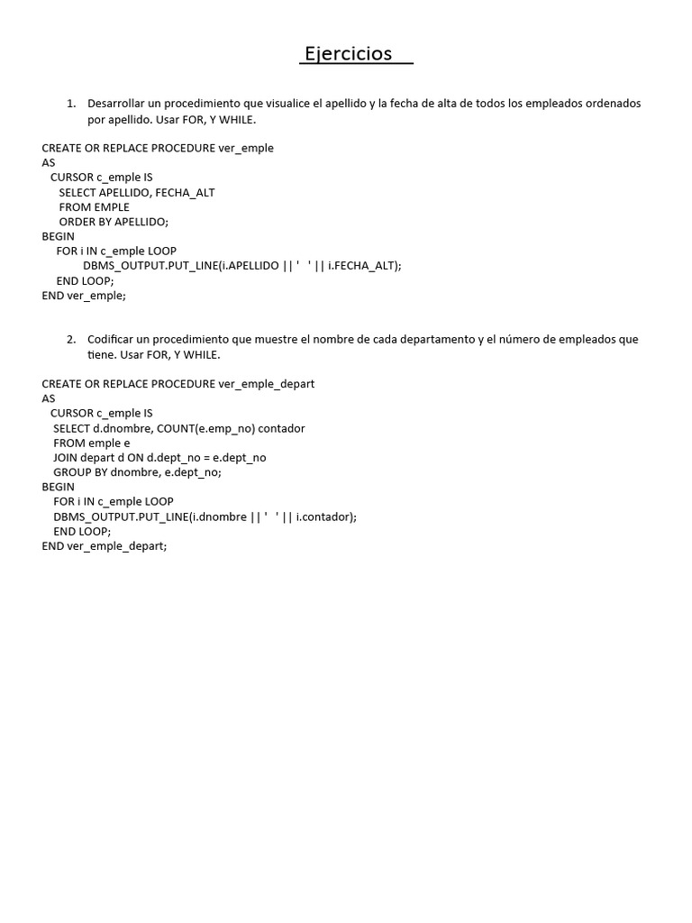 Ejercicios PLSQL TEMA 11 | PDF
