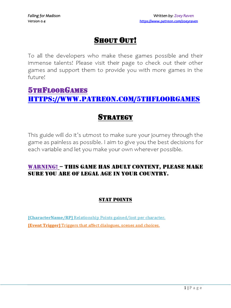 Falling For Madison v0.4 Walkthrough | PDF