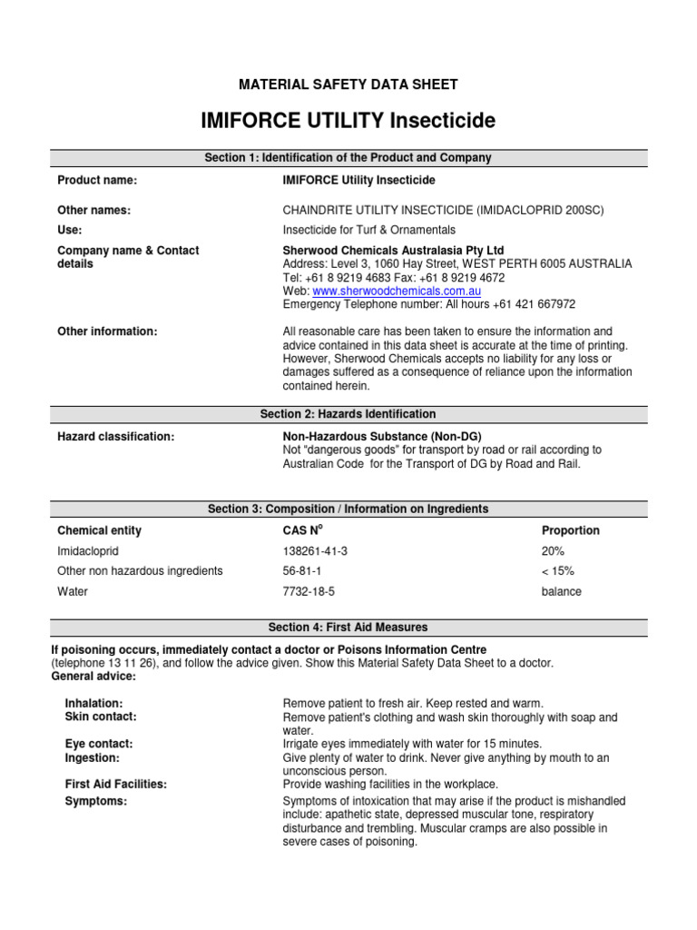 Imiforce-Utility SDS | PDF | Dangerous Goods | Toxicity
