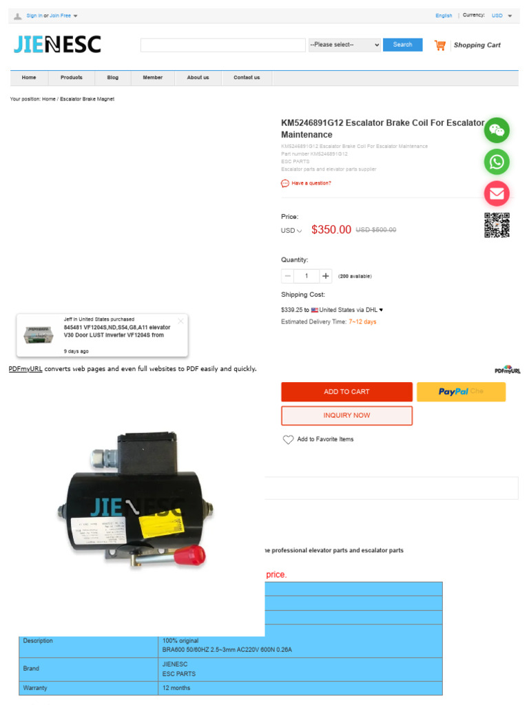 WWW Escalator-Part Com Products Km5246891g12-Escalator-Brake-Coil Print ...