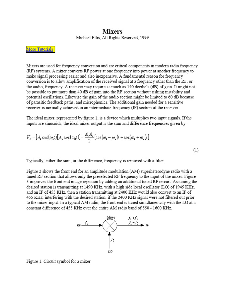 Mixers | PDF | Frequency Modulation | Electromagnetic Radiation