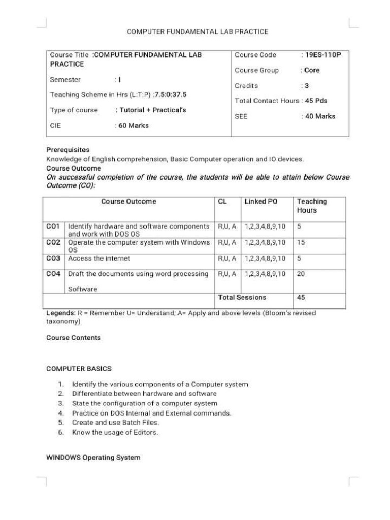 Computer Fundamental Lab Practice SEM 1 | PDF
