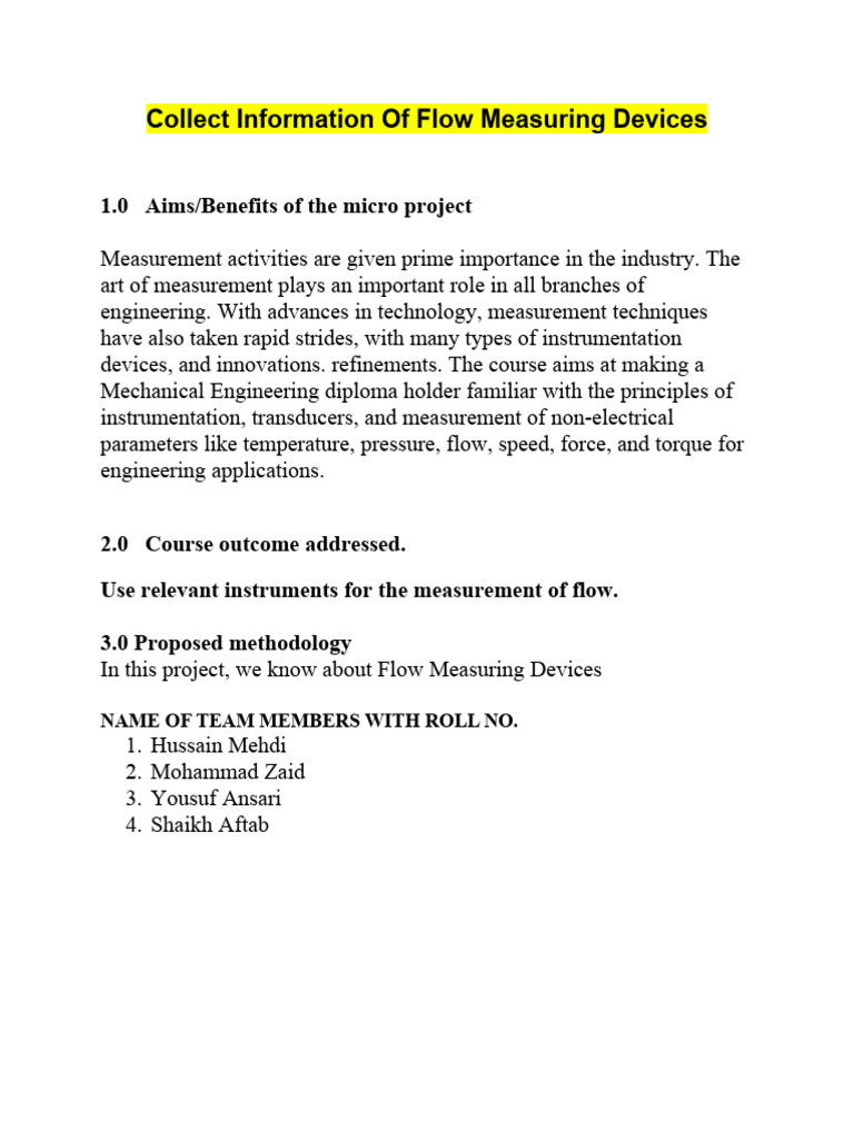 Collect Information of Flow Measuring Devices | Download Free PDF ...