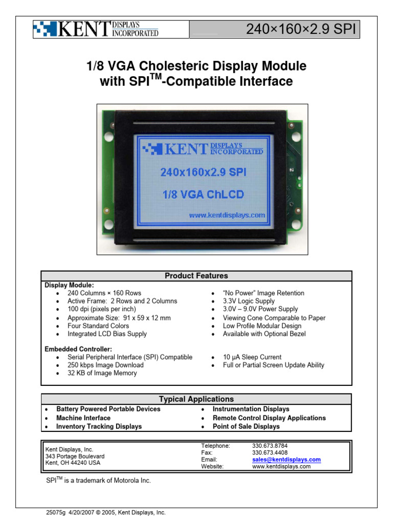 LCD-09560-25075g 240x160 SPI Datasheet | PDF | Liquid Crystal Display ...