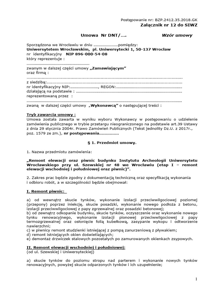 UMOWA Wzór Remont Elewacji Szewska 48 | PDF