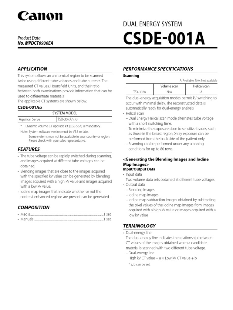 CSDE-001A - Dual Energy System - For TSX-307A - MPDCT0930EA | PDF | Ct Scan | Radiography