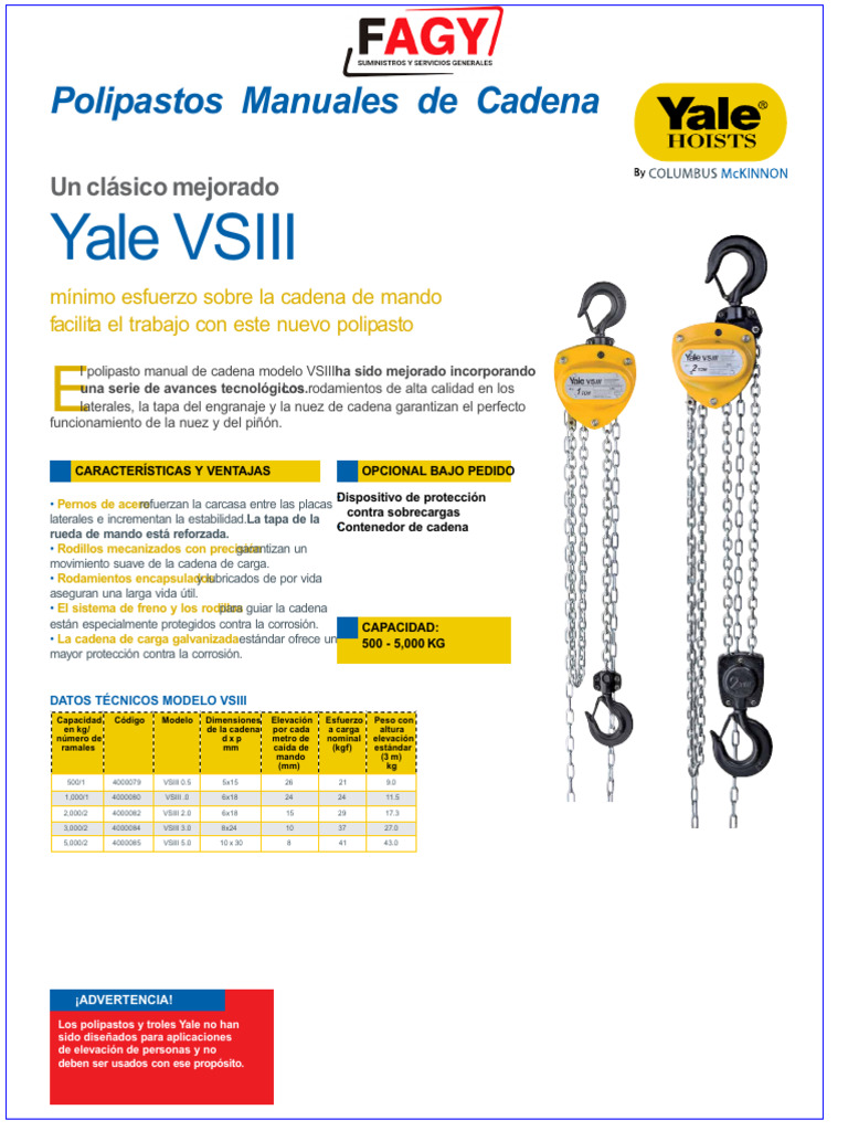 Polipastos Manuales Yale VSIII: Características | PDF | Engranaje