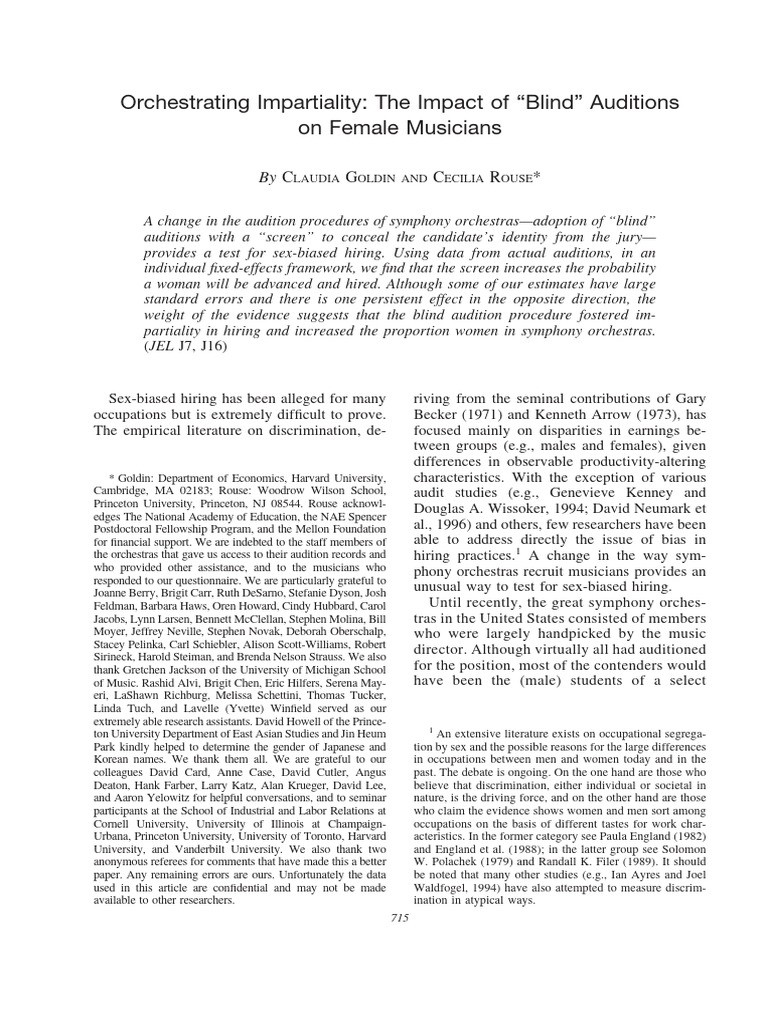 Claudia Goldin y Cecilia Rouse. (2000) | PDF | Orchestras | Audition