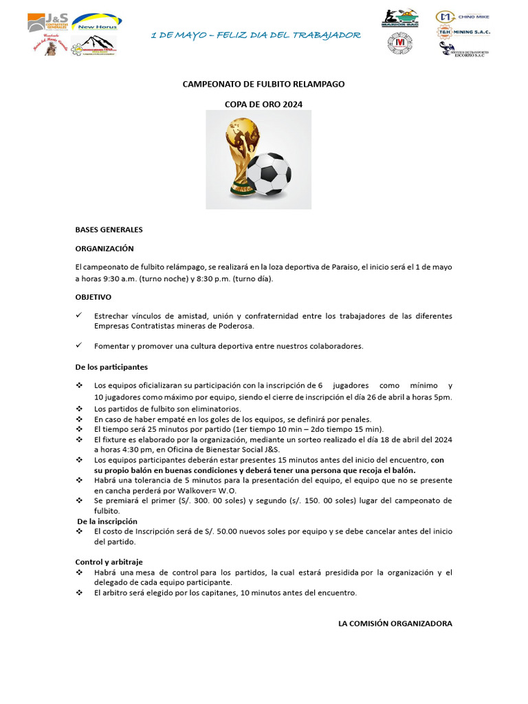 Bases Campeonato de Fulbito Relampago 2024 | PDF