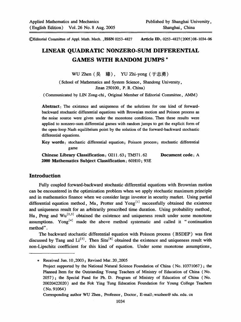 Linear Quadratic Nonzero-Sum Differential Games With Random Jumps | PDF ... Linear Quadratic Nonzero-Sum Differential Games With Random Jumps | PDF ...