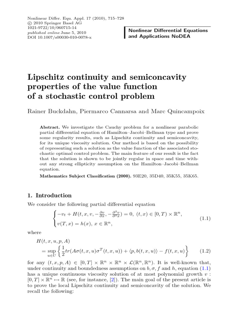 Lipschitz Continuity And Semiconc Pdf Applied Mathematics Equations