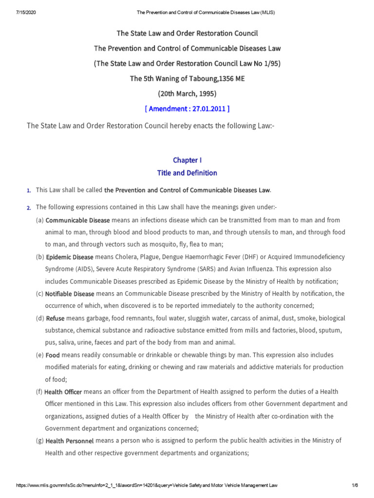 Communicable Diseases Control Law Overview | PDF | Infection | Quarantine
