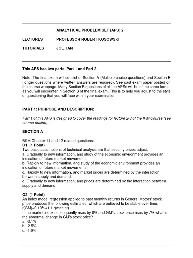 APS 2 Questions | PDF | Yield Curve | Yield (Finance)