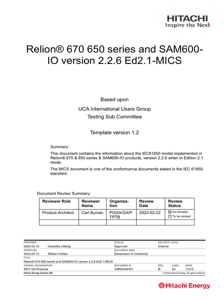 1MRG042441 en Relion 670 650 Series SAM600 IO Version 226 Ed2 1 - MICS ...
