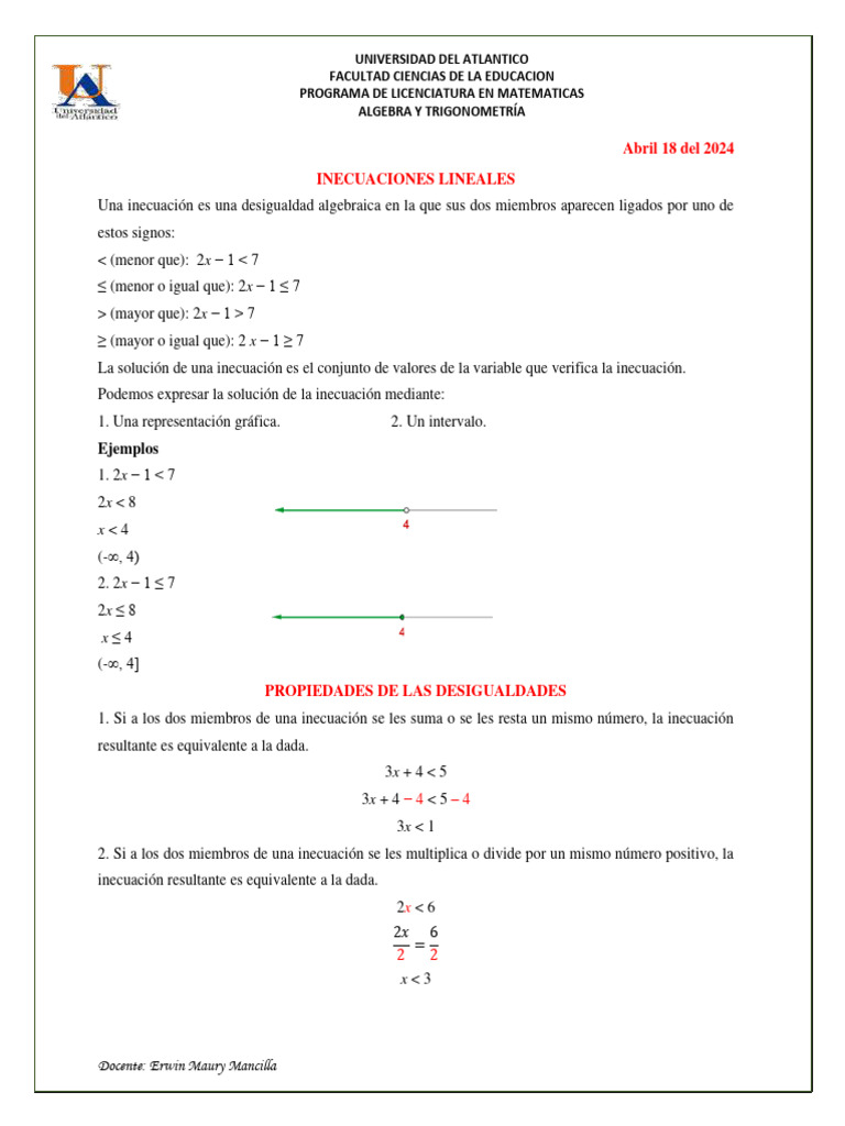 13 Inecuaciones Lineales, Cuadraticas Con Valor Absoluto | PDF | Desigualdad (Matemáticas ...