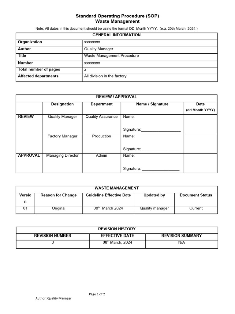 Waste Management SOP Overview | PDF | Waste Management | Waste