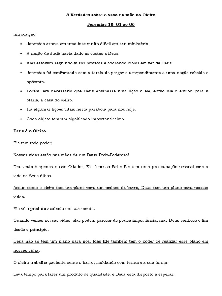 3 Verdades Sobre O Vaso Na Mão Do Oleiro Download Grátis Pdf