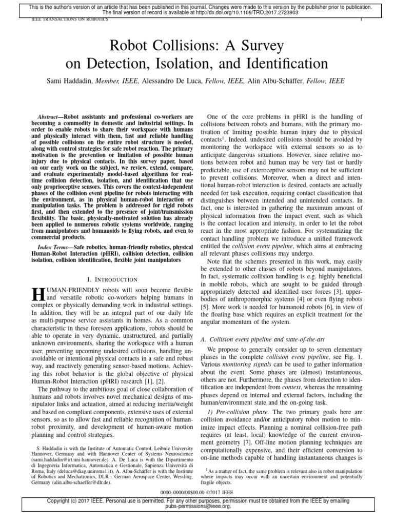 Robot Collision Pdf Robotics Torque