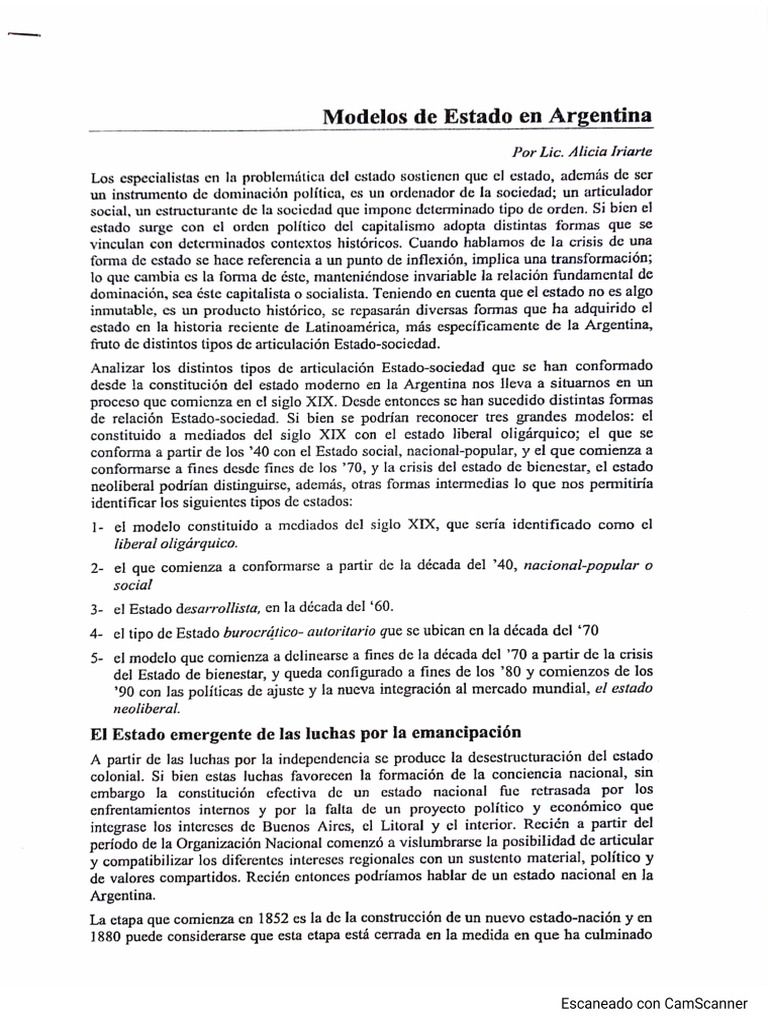 Modelos de Estado en Argentina - Alicia Iriarte | PDF