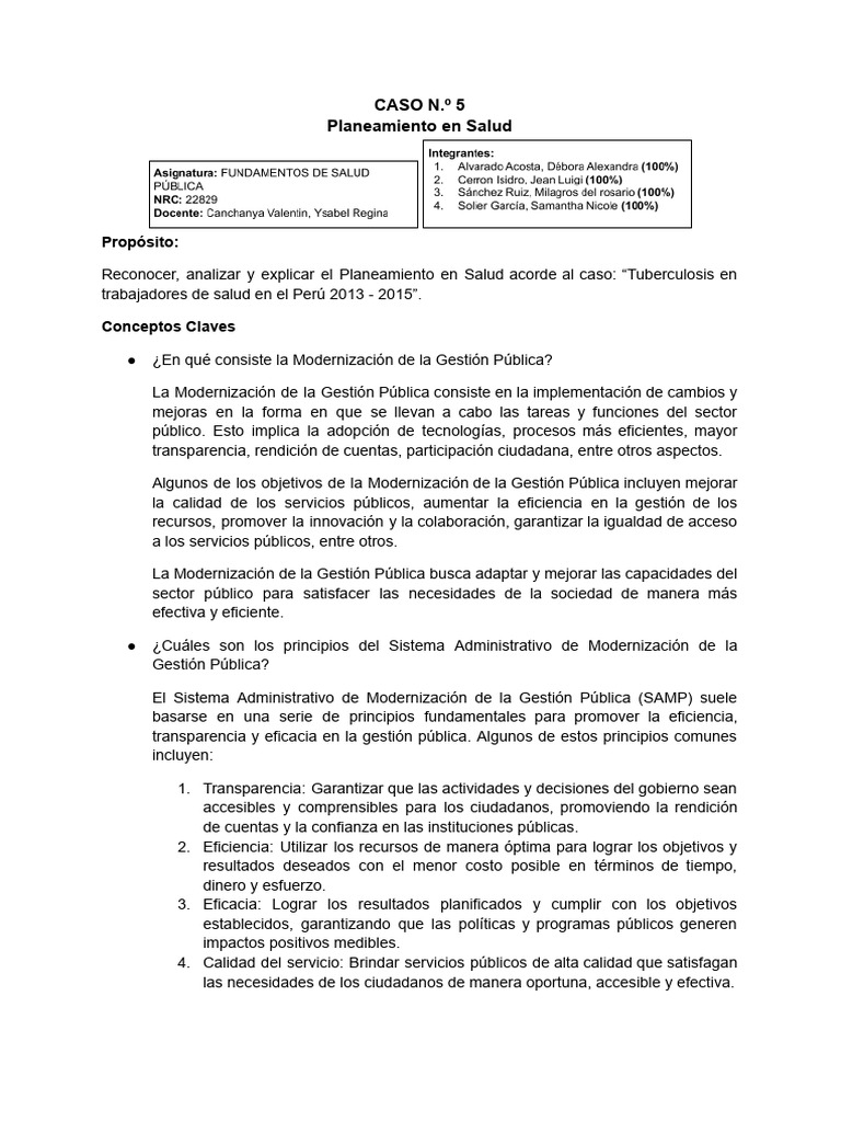 CASO N.º 5 Planeamiento en Salud | PDF | Tuberculosis | Calidad (comercial)