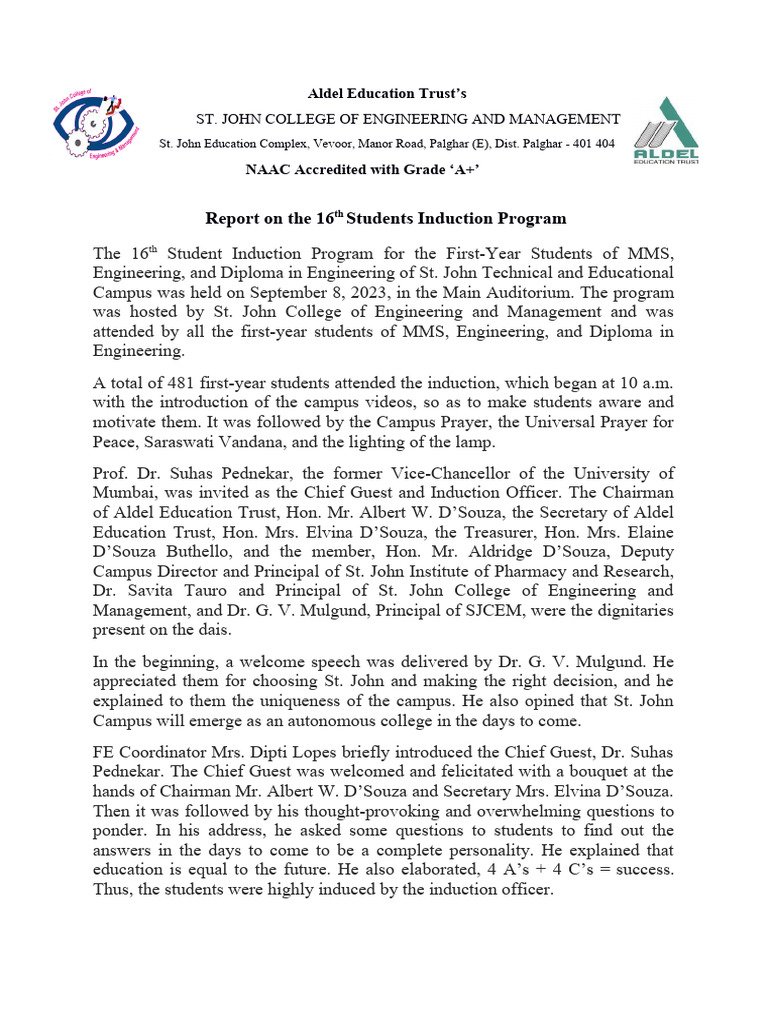 Induction - Report With Photos | PDF | Career & Growth | Science ...