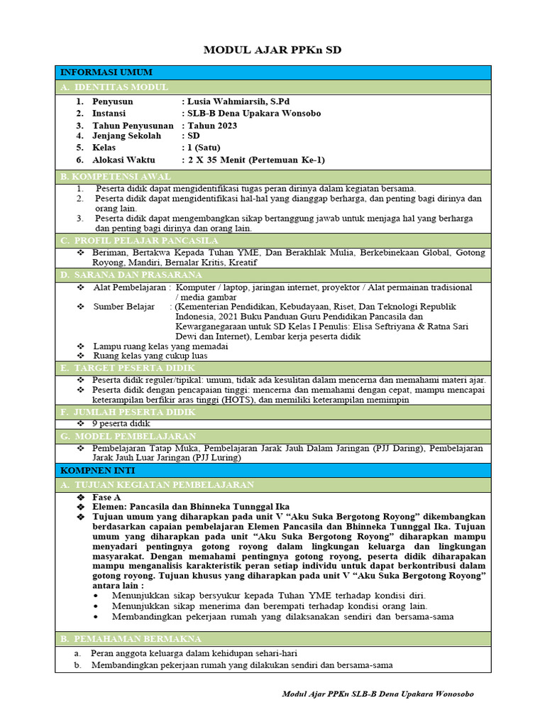 MODUL AJAR PPKN KM SLB SEMESTER 2 PERT 2 | PDF | Karier & Perkembangan | Sains & Matematika