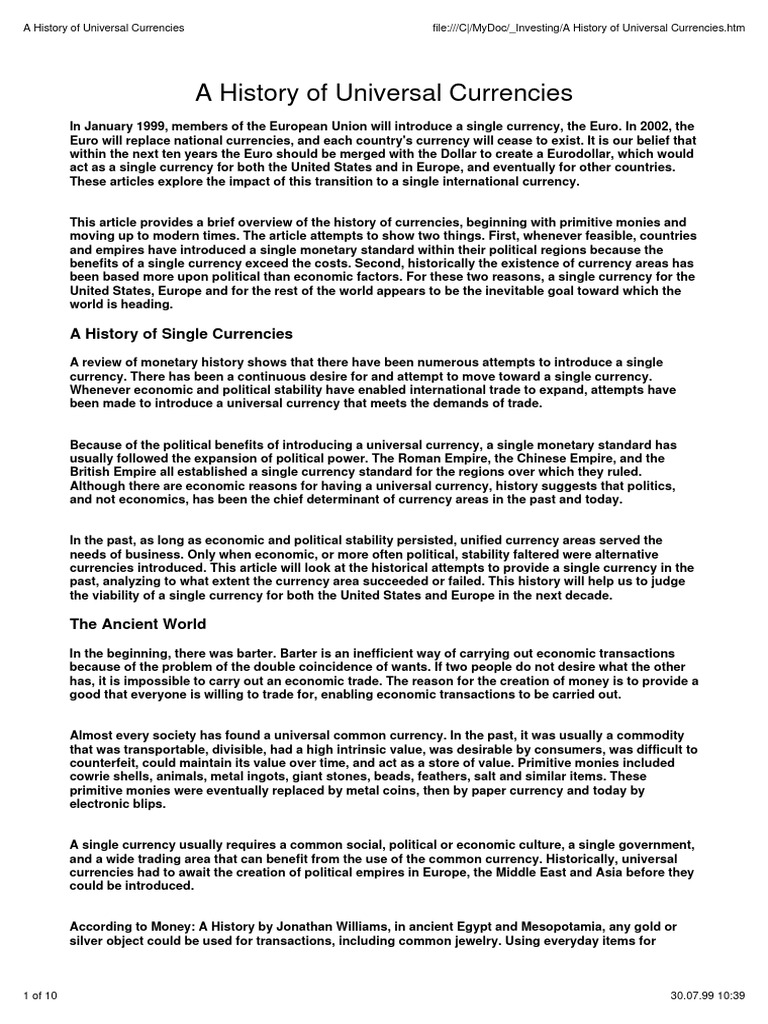 A History of Universal Currencies | PDF | Gold Standard | Money