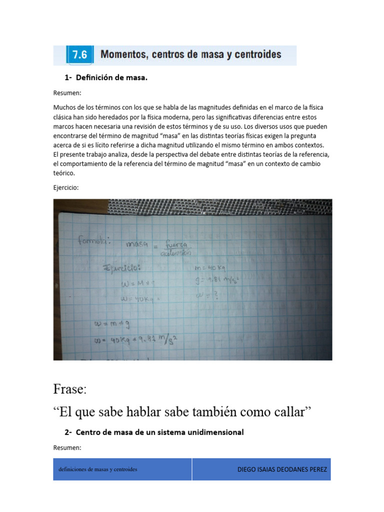 Definición de masa | PDF | Masa | Centro de masa