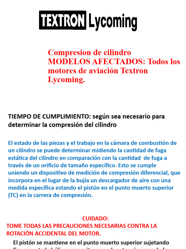 Compresion de Cilindro Textron Lycoming | PDF | Cilindro (motor) | Pistón