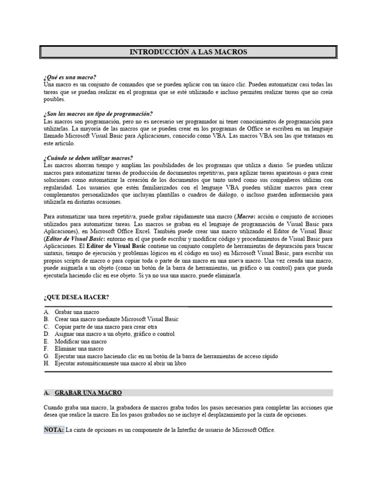 1. Introducción a macros en excel | PDF | Macro (informática) | Visual Basic para Aplicaciones