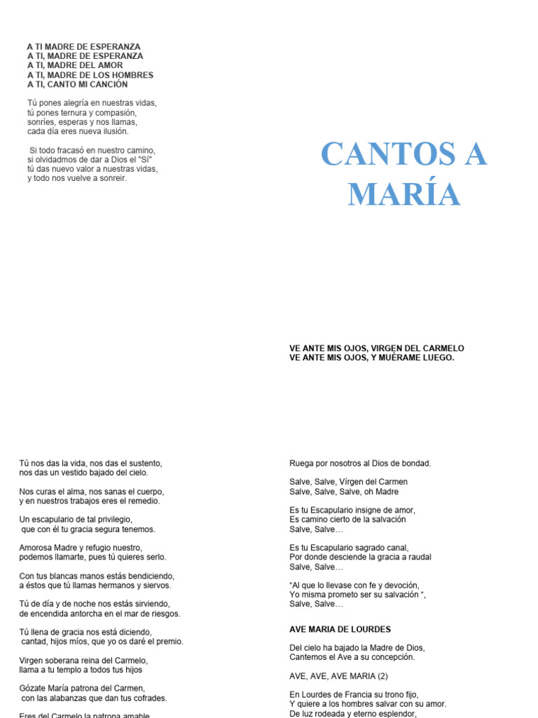 A Ti Madre de Esperanza: Cantos a María | PDF | María, madre de Jesús ...