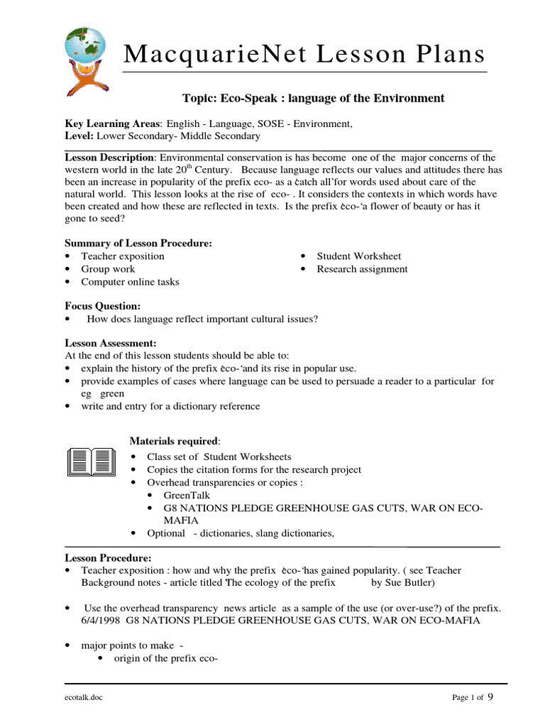 ecotalk | PDF | Ecology | Lesson Plan